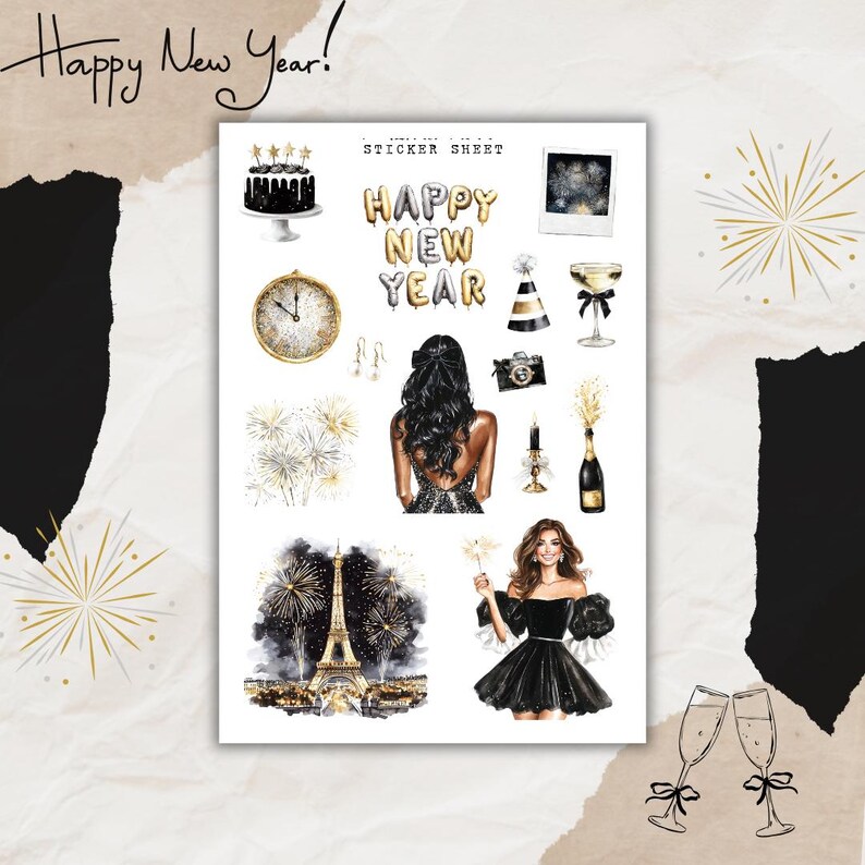Happy New Year Sticker Sheet Bundle, Autumn Sticker, Planner Sticker ...