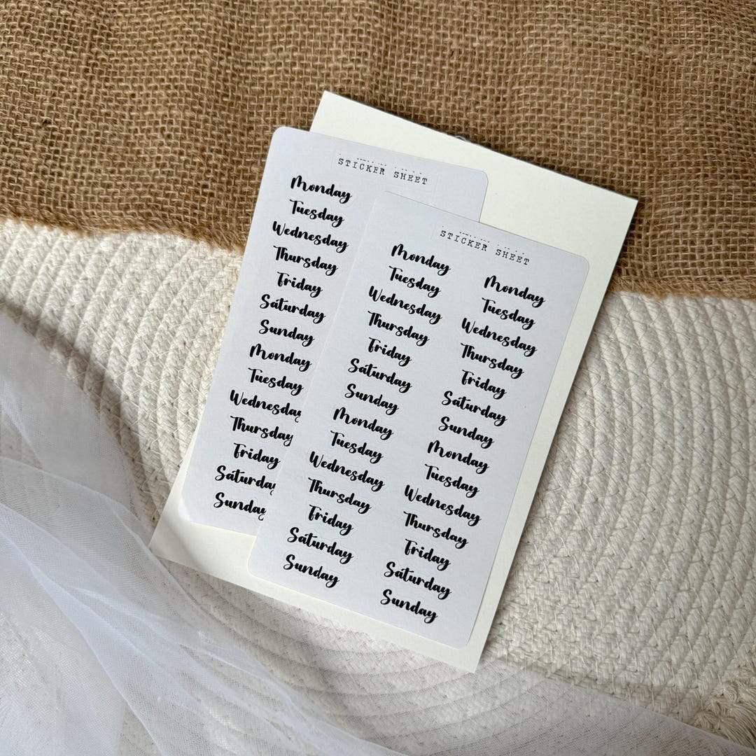 Lettered Days of the Week Sticker Sheet, Functional Planner Sticker ...