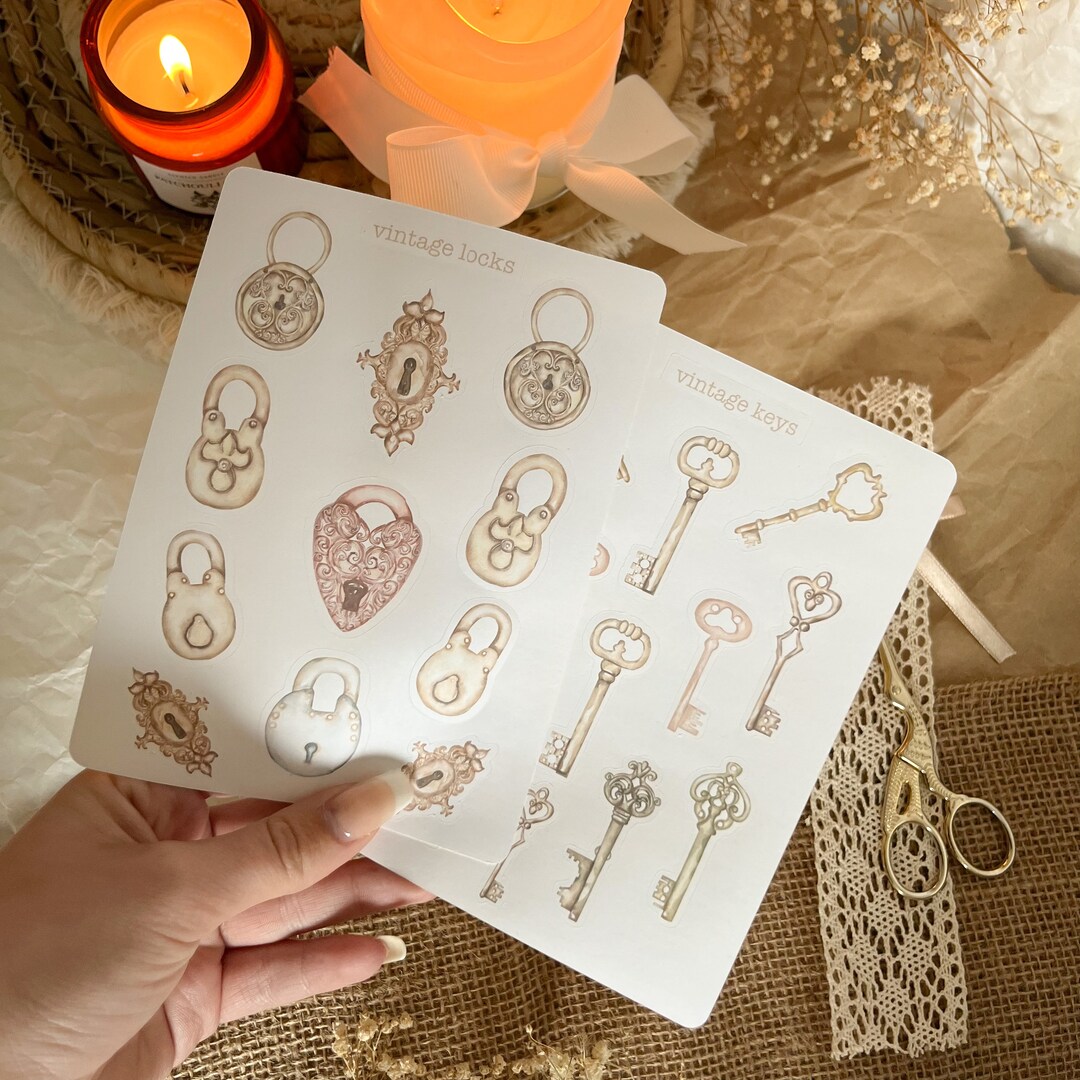 Vintage Lock and Key Sticker Sheet | Bujo Stickers, Journal Stickers ...