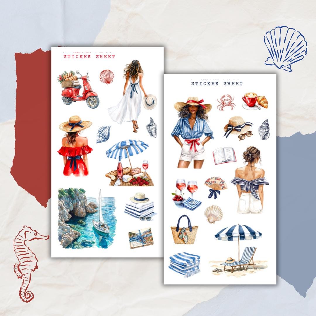 French Riviera Sticker Sheet Bundle, Summer Sticker, Planner Sticker ...
