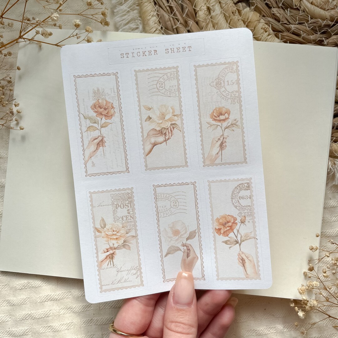 Floral Post Stamp Sticker Sheet Post Stamp Stickers, Planner Stickers ...