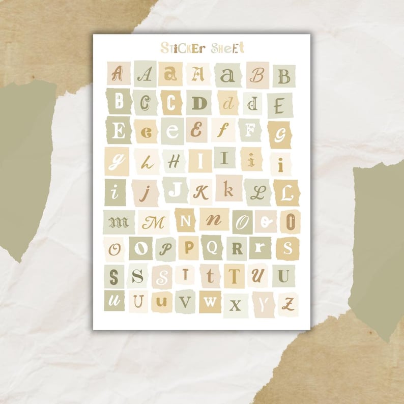 Colorful Torn Paper Alphabet Sticker Sheet, Junk Journal Sticker ...