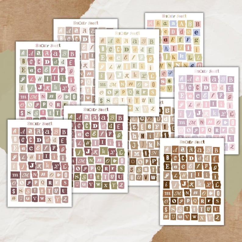 Colorful Torn Paper Alphabet Sticker Sheet, Junk Journal Sticker ...