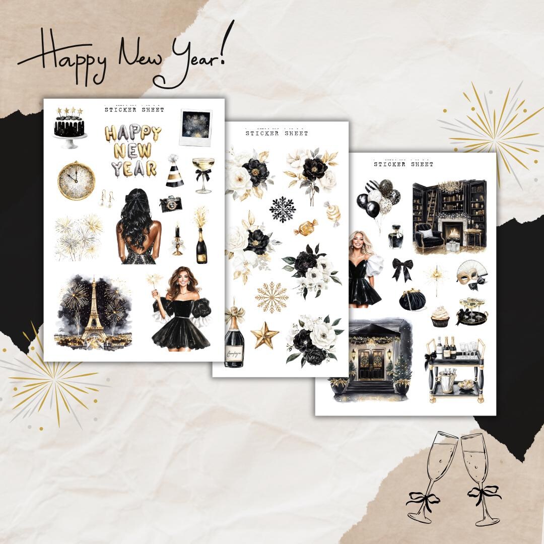 Happy New Year Sticker Sheet Bundle, Autumn Sticker, Planner Sticker ...