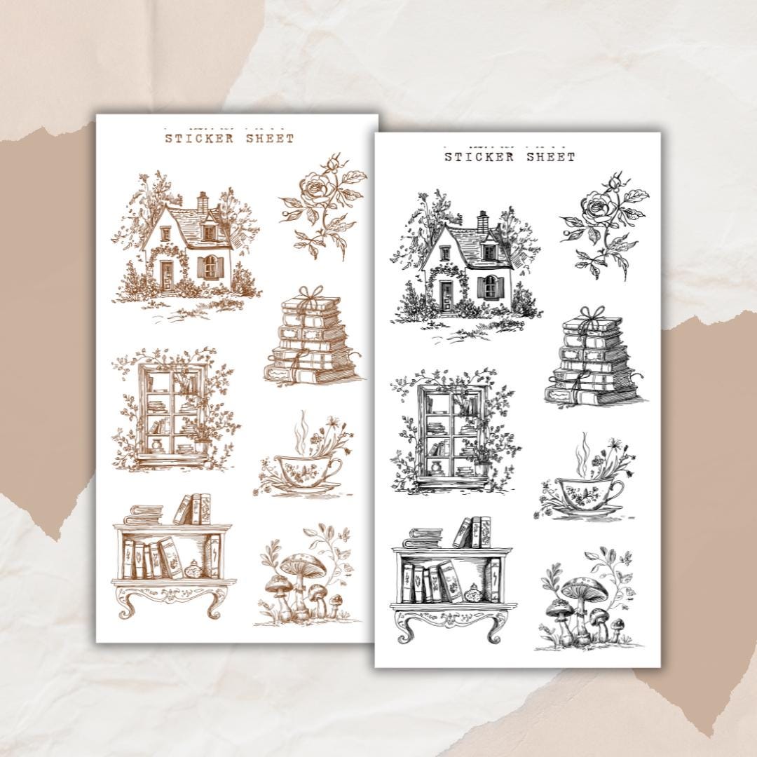 Enchanted Forest Line Art Sticker Sheet Bundle, Autumn Sticker, Planner ...