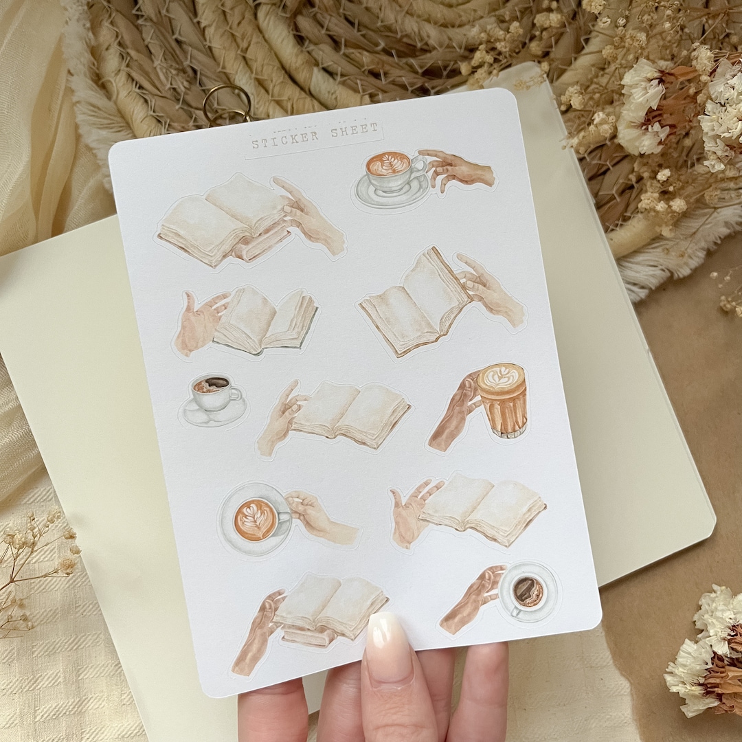 Coffee & a Good Book Sticker Sheet, Journaling Stickers, Planner ...