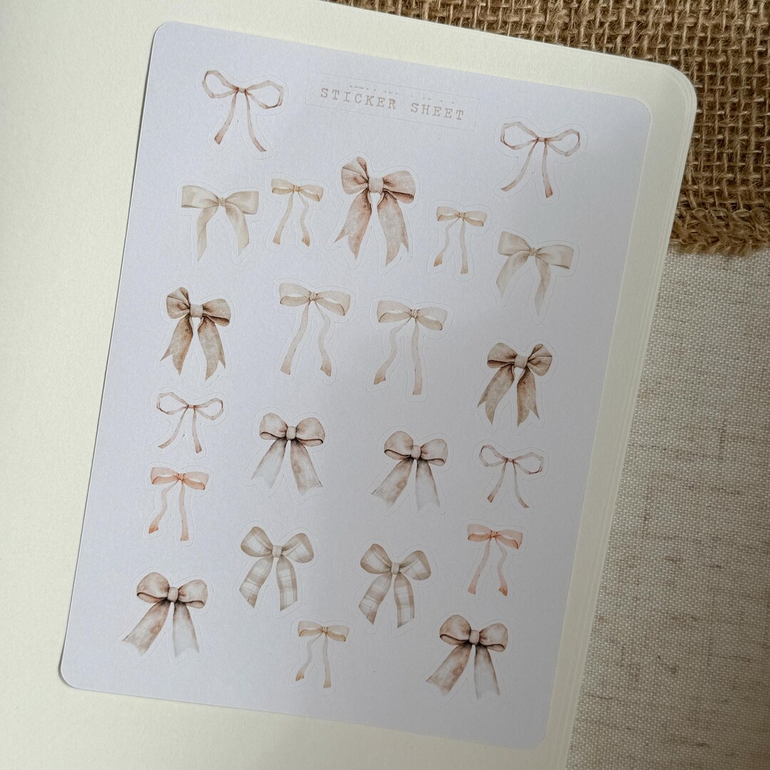Brown Neutral Bows Sticker Sheet for Journaling, Autumn Stationery ...