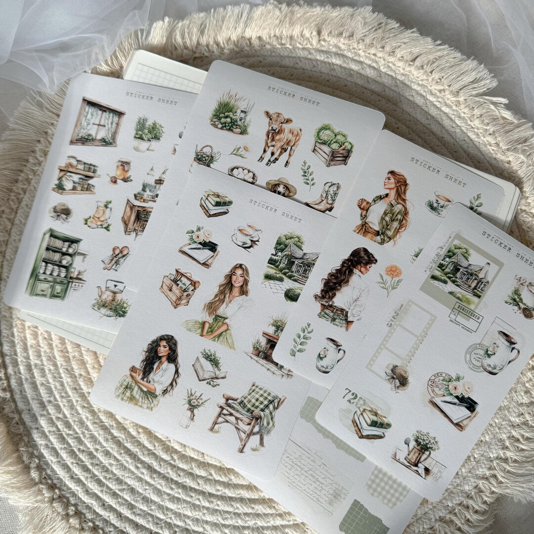Cottage Core Sticker Sheet, Journal Supplies, Planner Sticker, Sticker ...