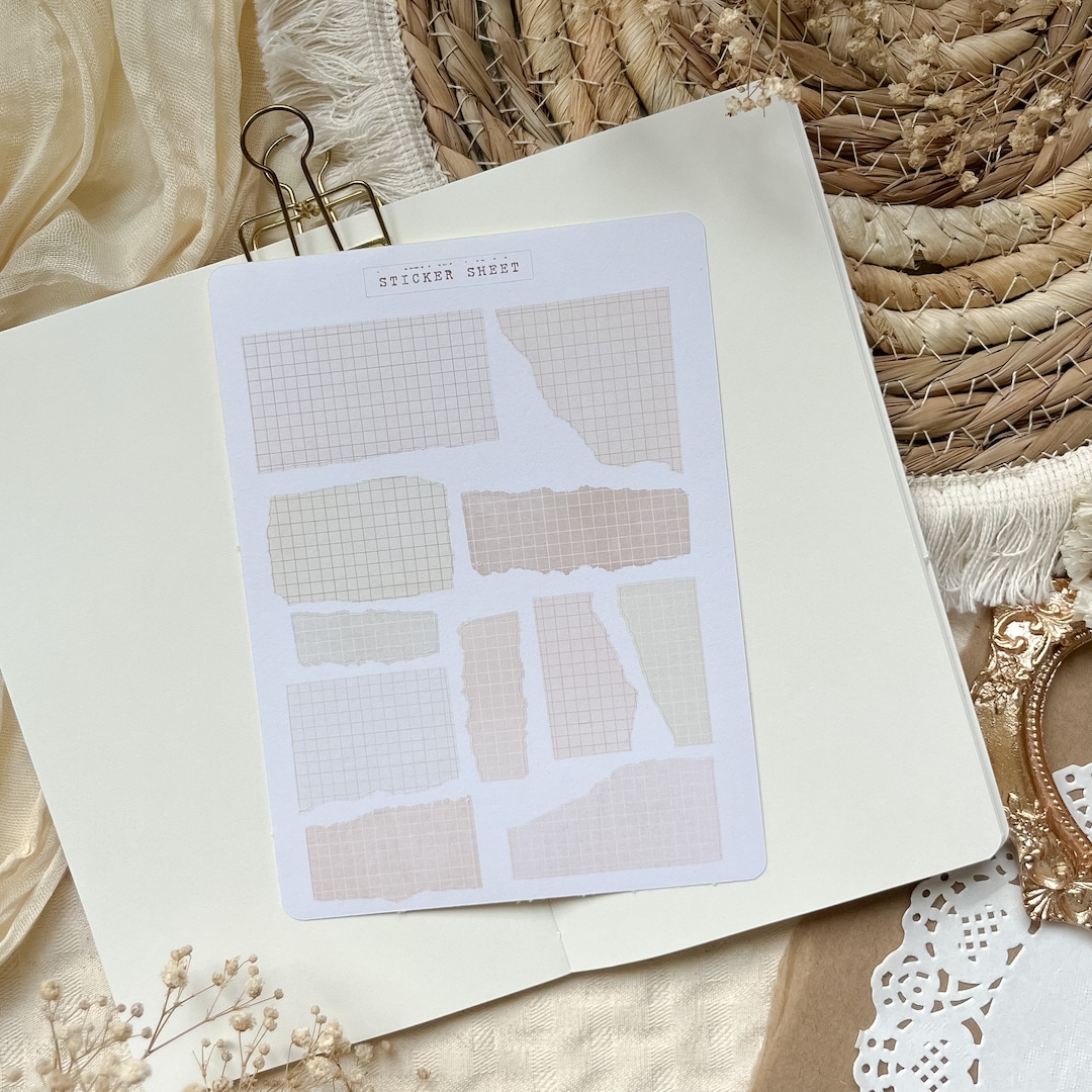 Pastel Grid Paper Scraps Sticker Sheet, Journaling Sticker, Bullet ...