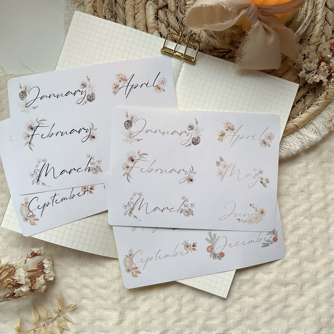 Floral Monthly Header Sticker Sheet Set, Planner Stickers, Minimalistic ...