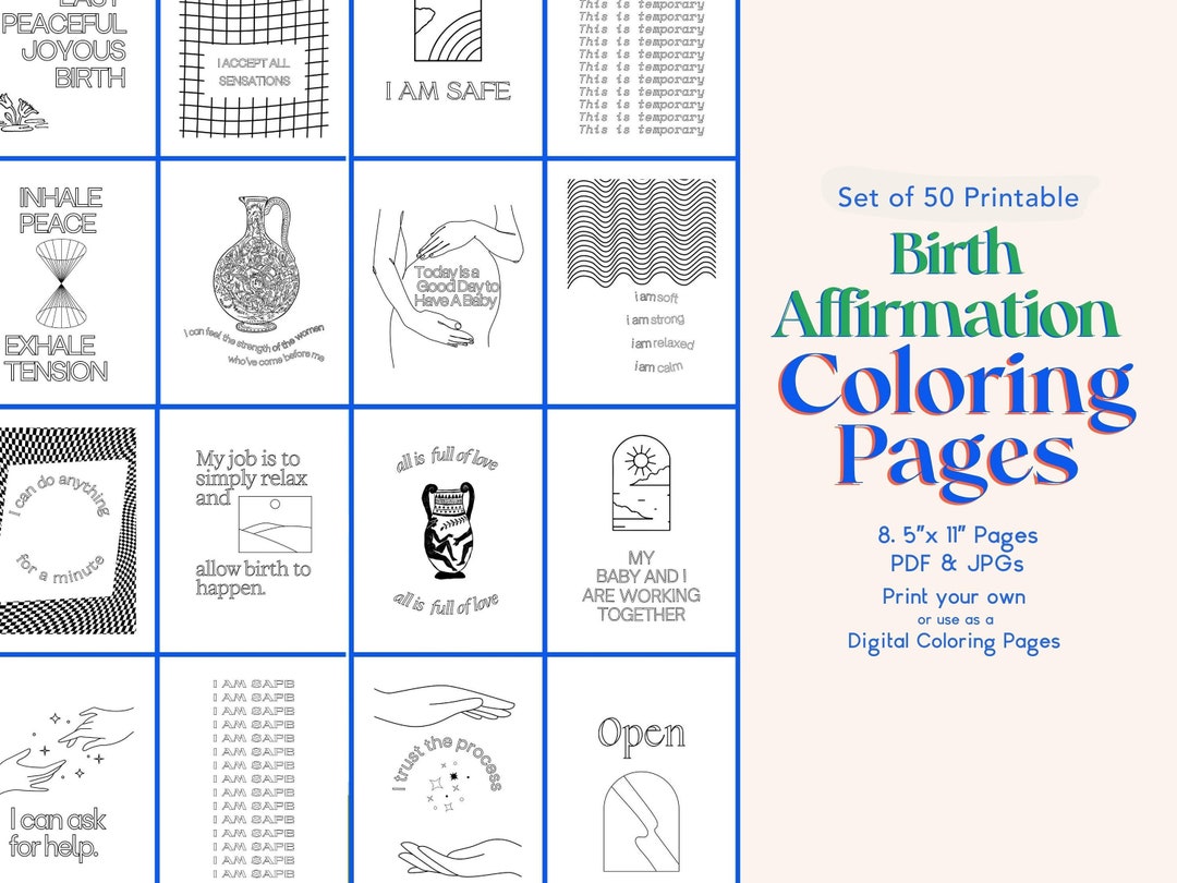 Birth Affirmation Coloring Book Pages Set of 50 Printable - Etsy
