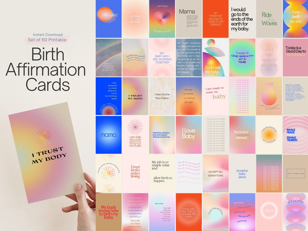 Birth Affirmation Printable Cards Digital Download Set of 50 Positive ...