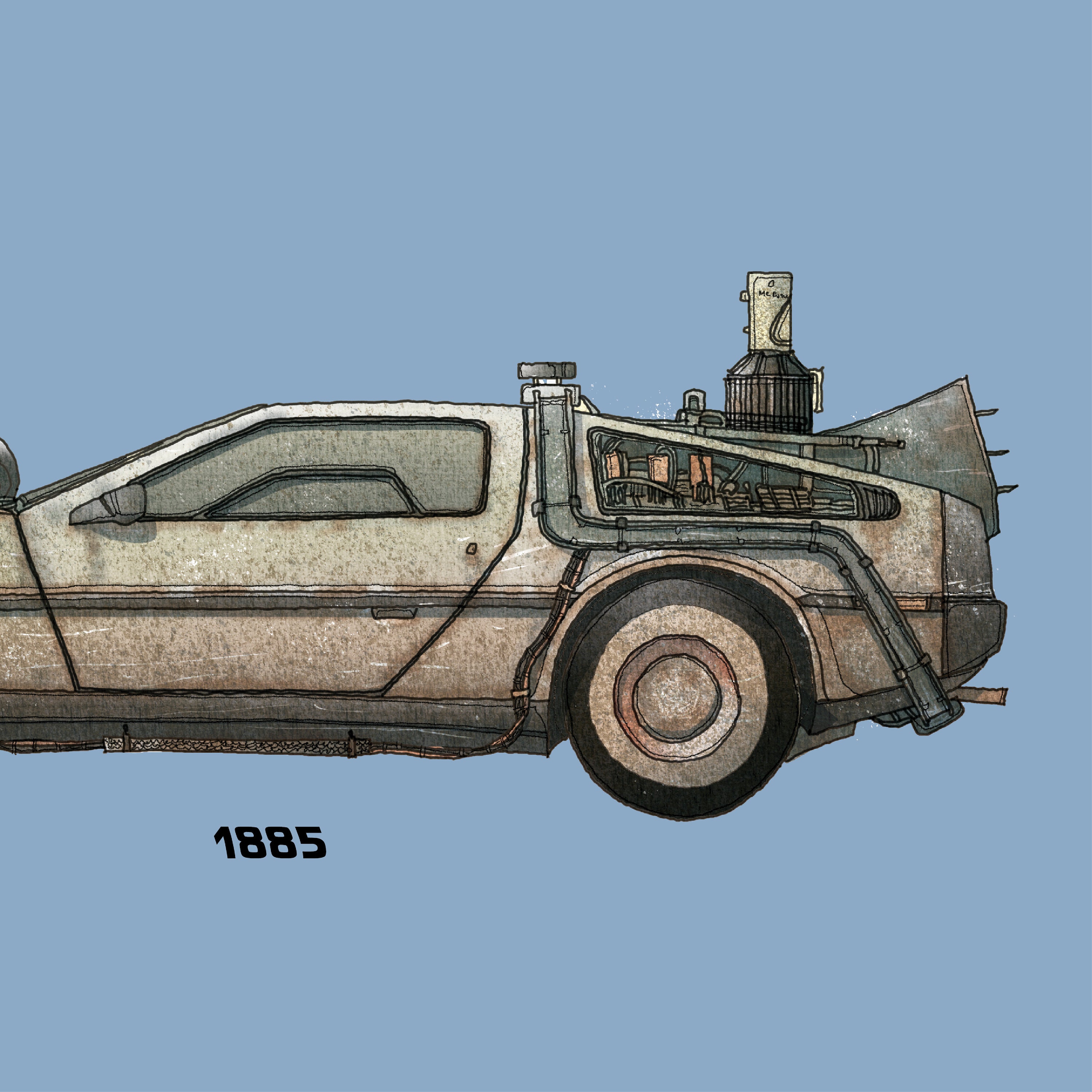 Back To The Future Delorean Flying Drawing