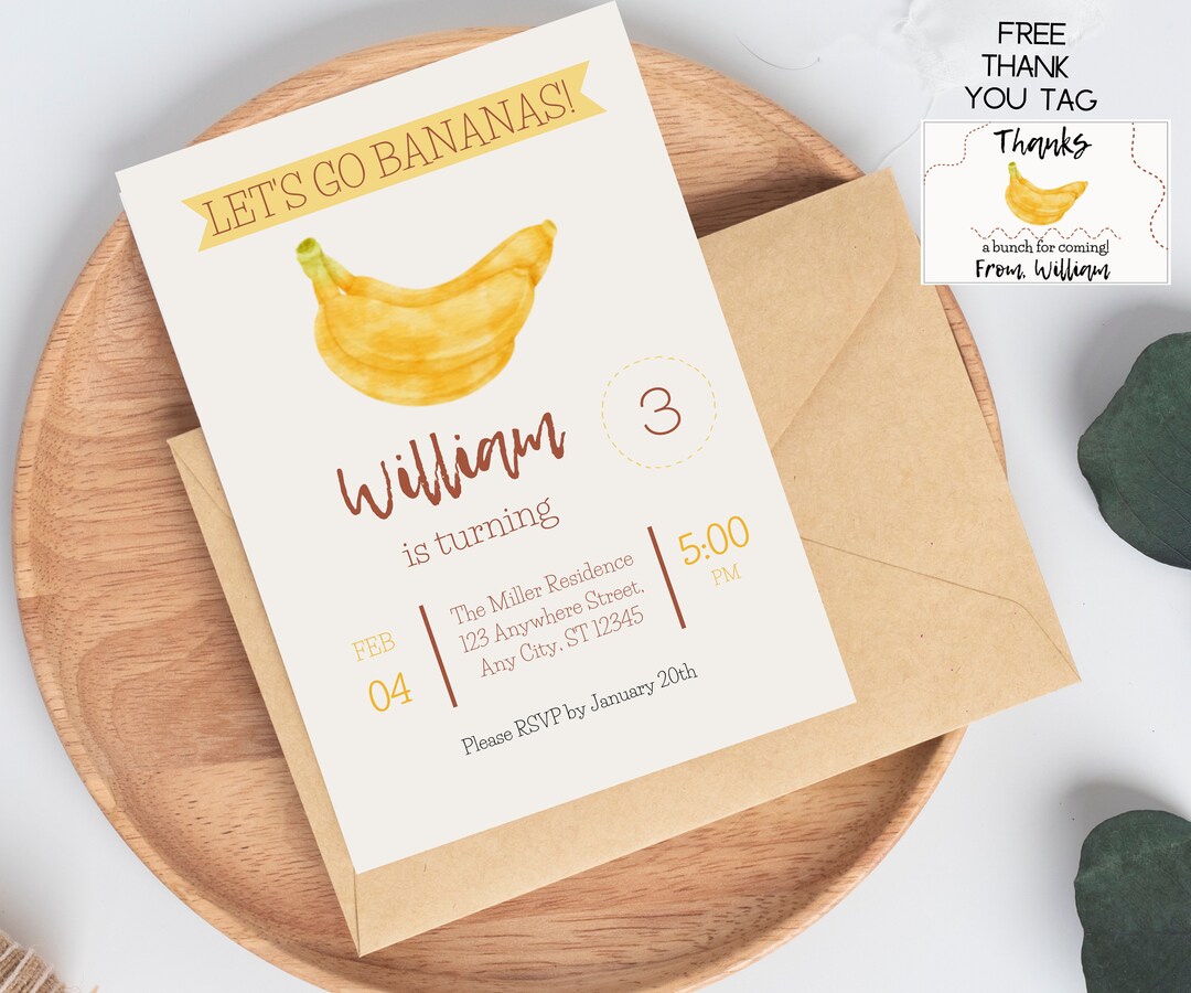 Let's Go Bananas Birthday Invitation, Jungle Themed First Birthday ...