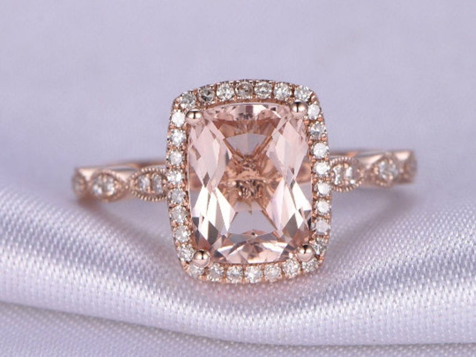 Pink Morganite Engagement Ring/ 4 Ct 7x9mm Cushion Cut - Etsy