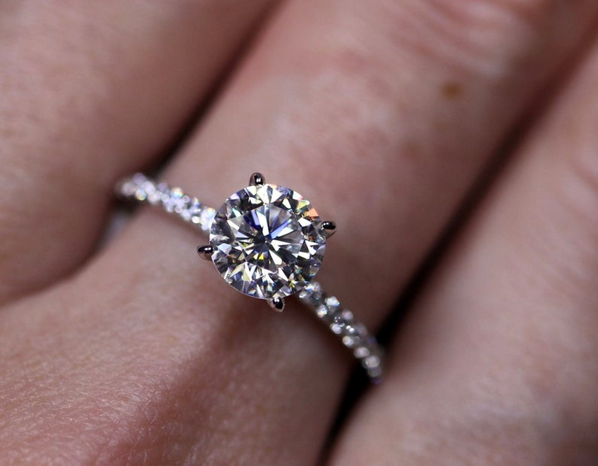 Round Moissanite Engagement Ring Set Eternity Band Ring | Etsy