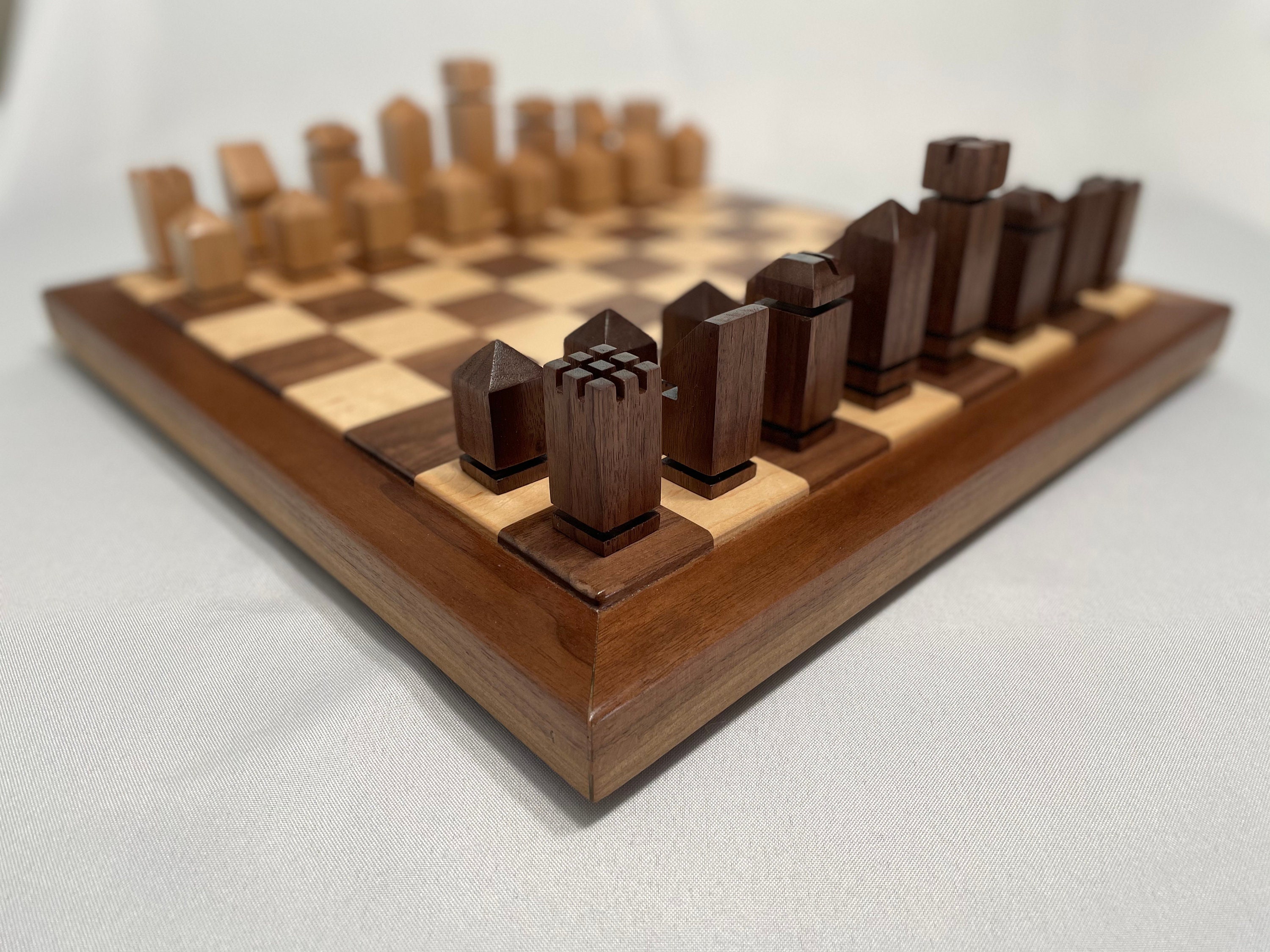 Walnut and Maple Chess Set Handmade Wood Chess Set Square | Etsy