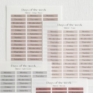 Minimal Days of the Week Planner Stickers - Journaling Stickers - - Etsy