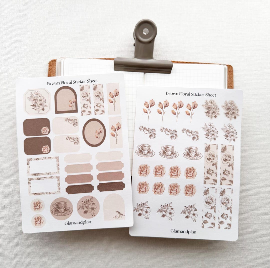 Brown Floral Planner Stickers - Journaling Stickers - Bujo Stickers ...