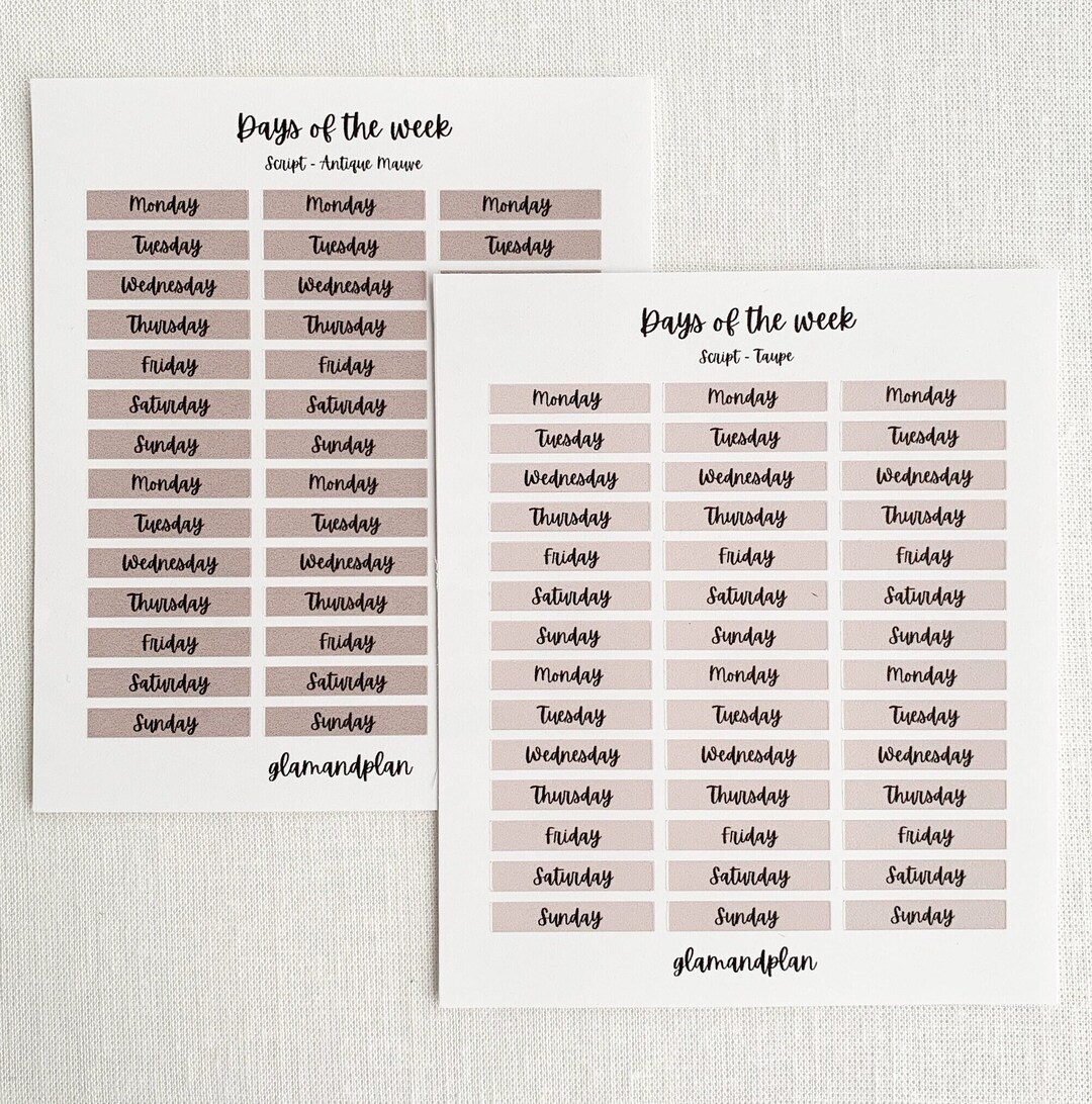 Script Days of the Week Planner Stickers - Journaling Stickers - Bujo ...