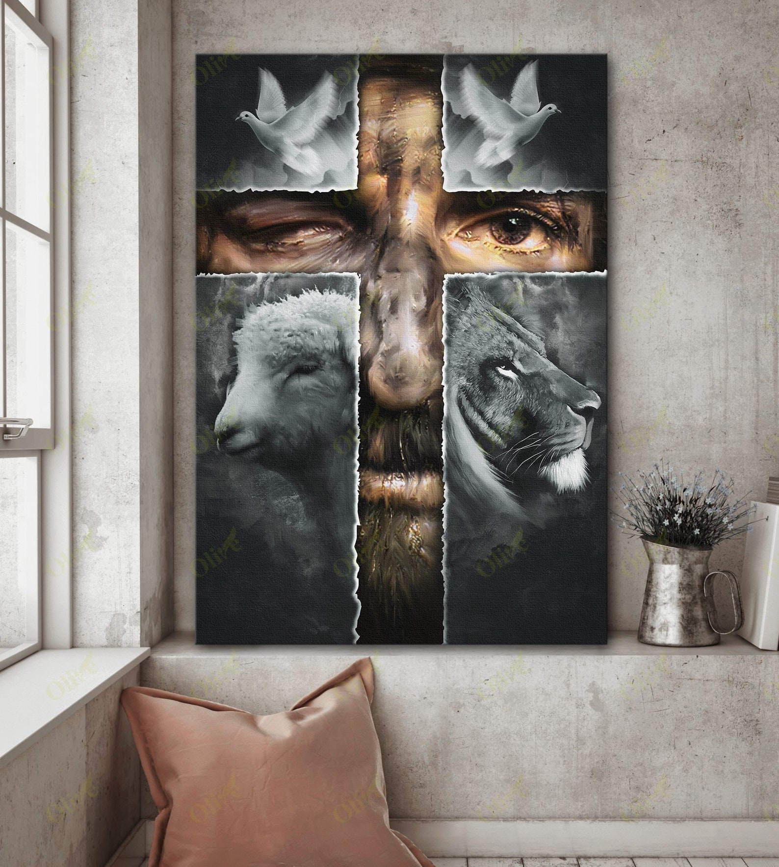 Lamb Cross Lion Holy In God Poster Canvas Home Decor Birthday | Etsy