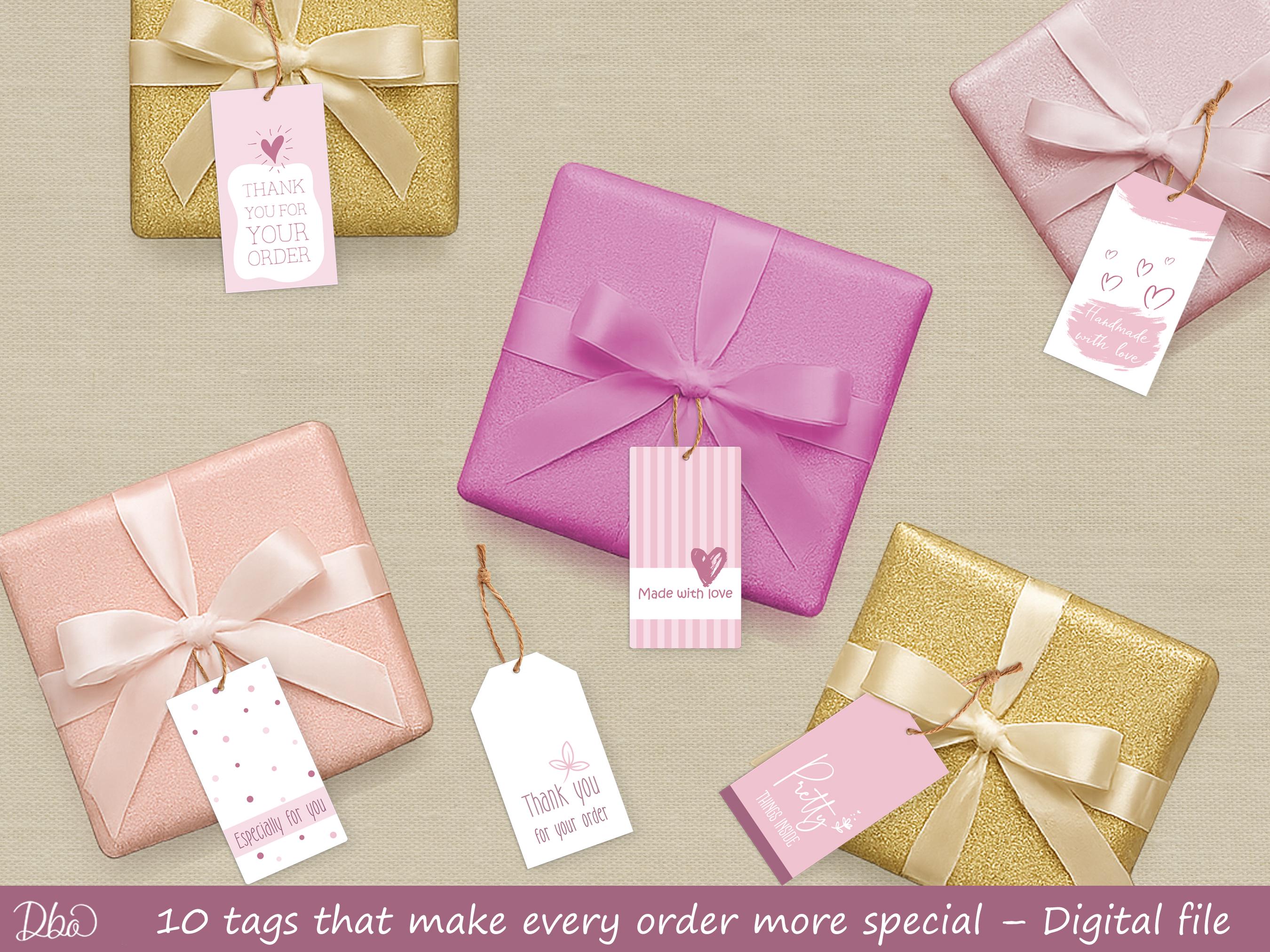 10 Pink & White Thank You Tags, Printable Gift Tags for Business ...
