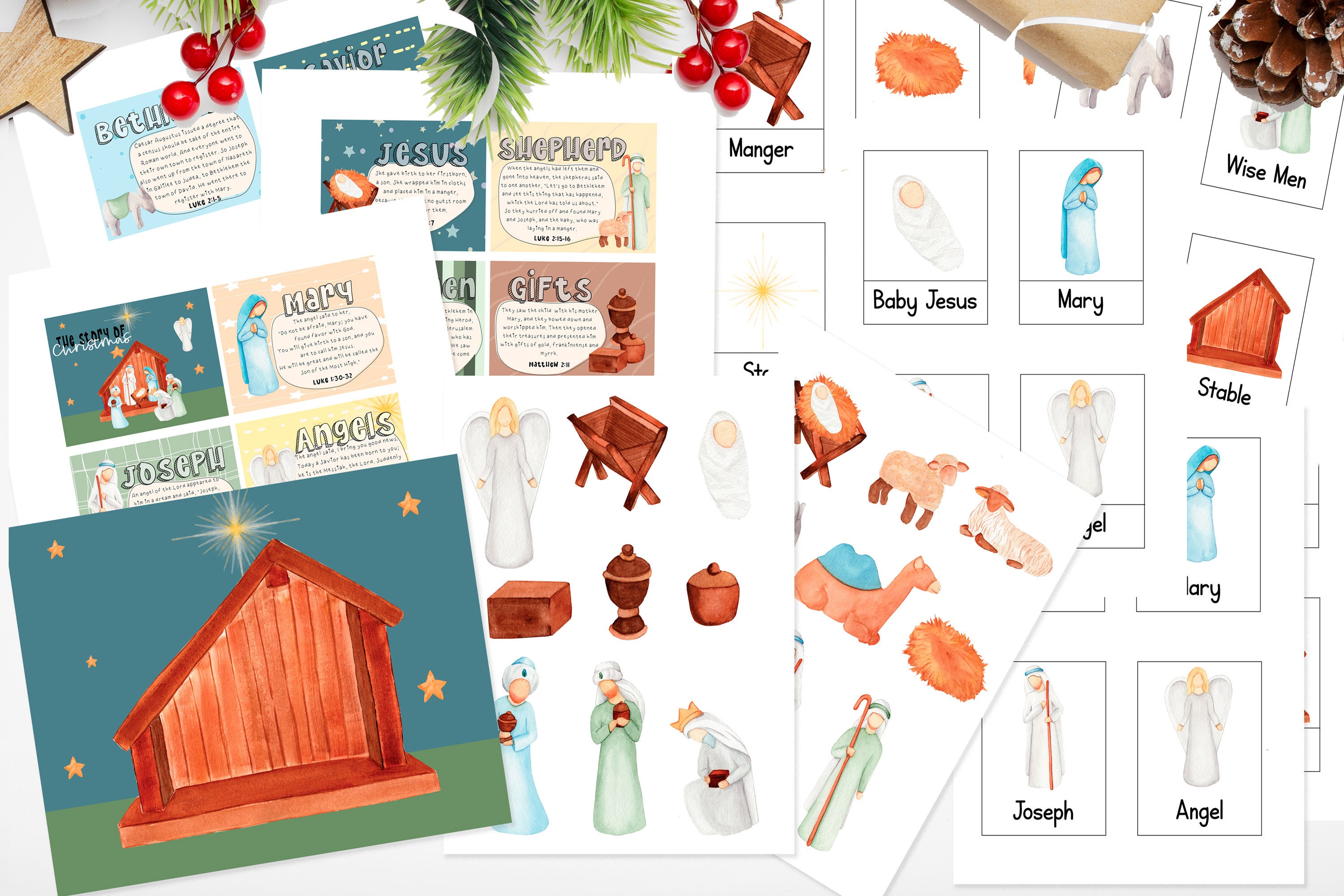 Nativity Printable Kids, the Story of Christmas Scripture Cards, Paper ...