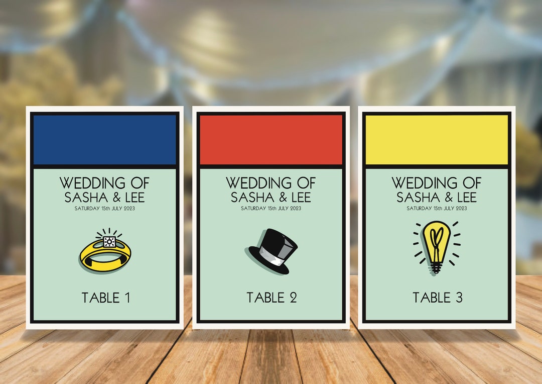 Monopoly Style Wedding Table Numbers Reception Breakfast Guests Gift ...