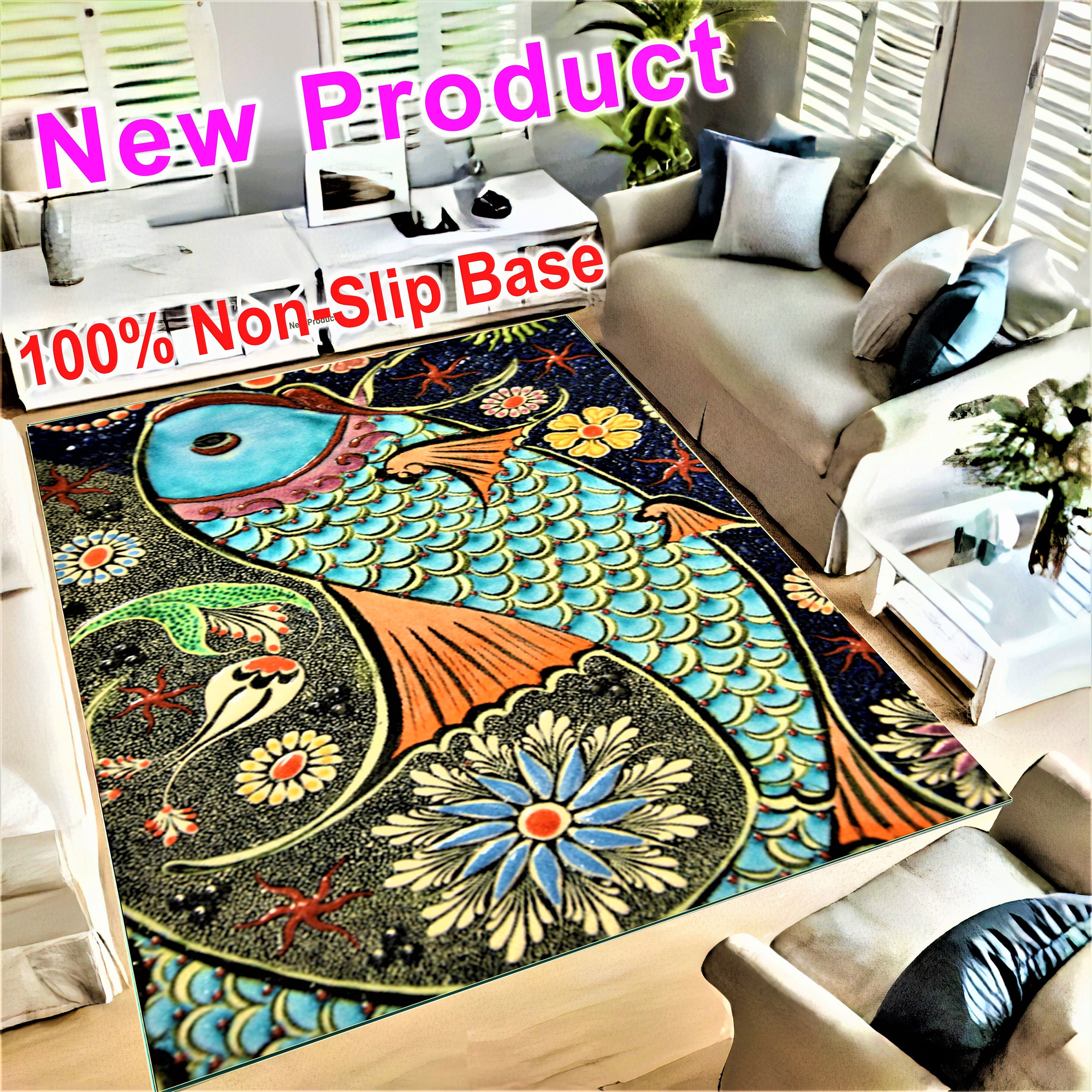 Mosaic Rug Fish Rug Modern Rug Living Room Rug Area Rug | Etsy