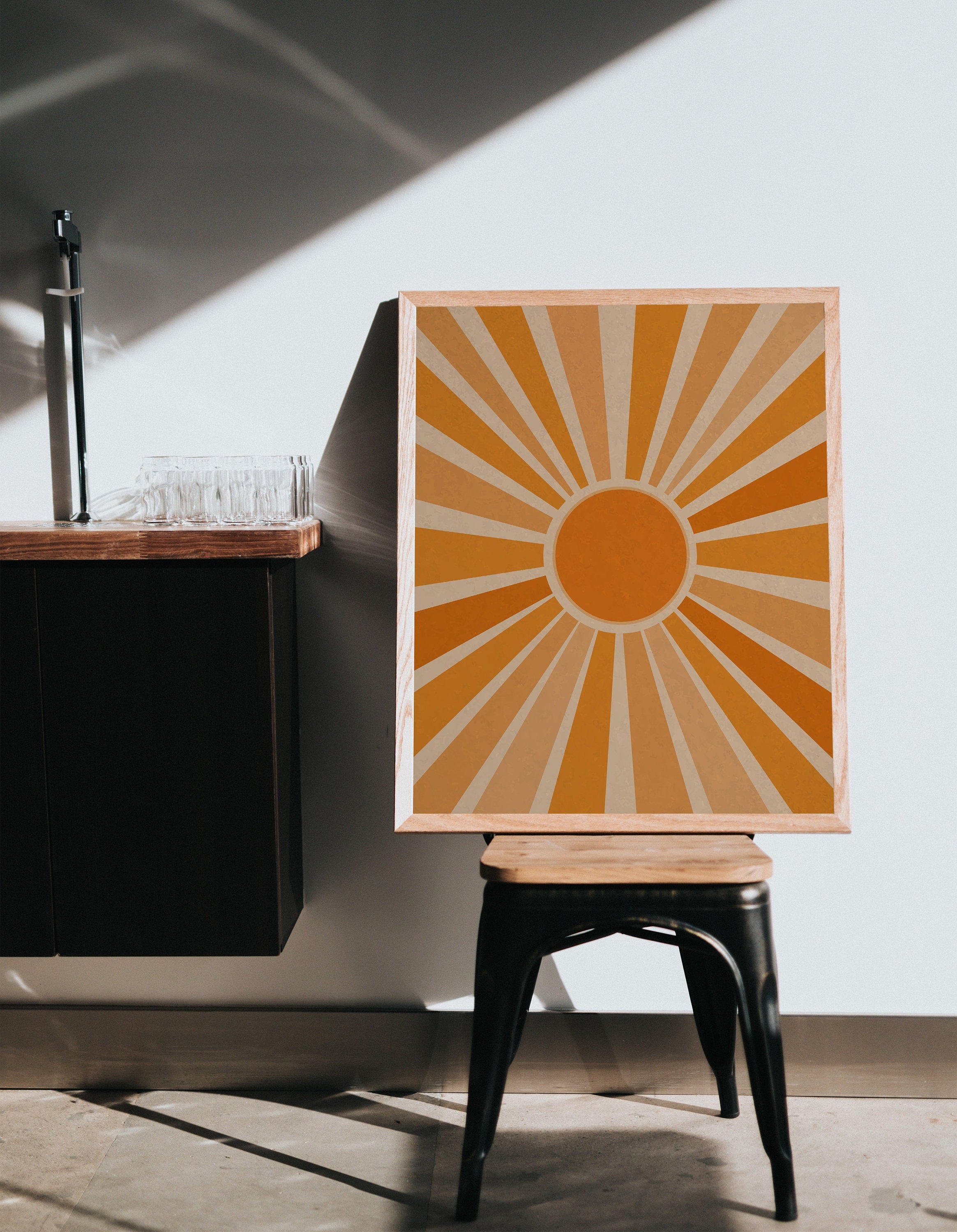 Retro Yellow Art, Sun Wall Art, Vintage Poster, 70s Wall Print, 70s ...