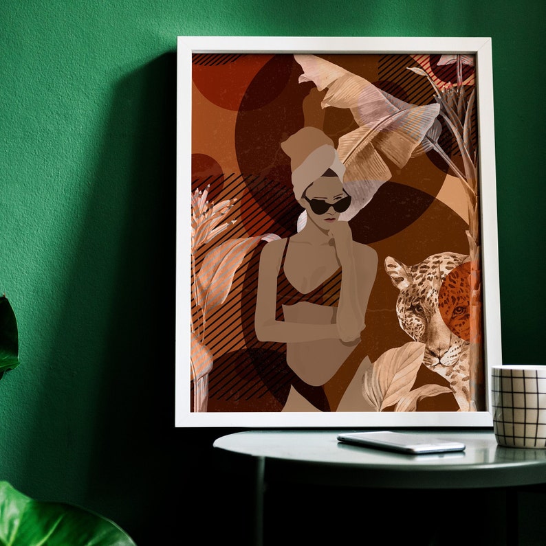 Vibrant Retro Psychedelic Digital Poster Featuring a Strong Woman and a ...