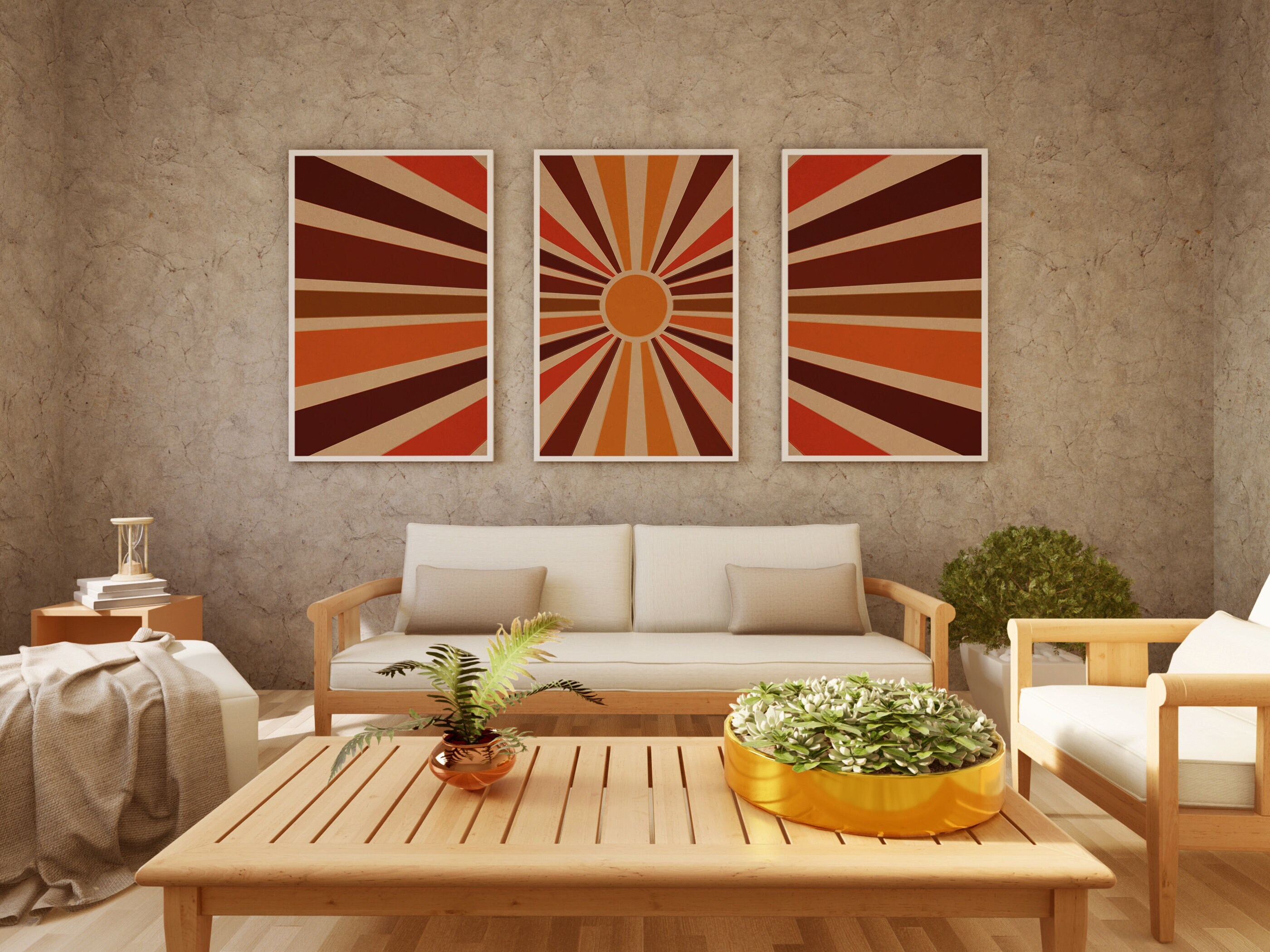 Retro Sun Wall Art 70s Wall Art Set 70s Art Print Retro - Etsy