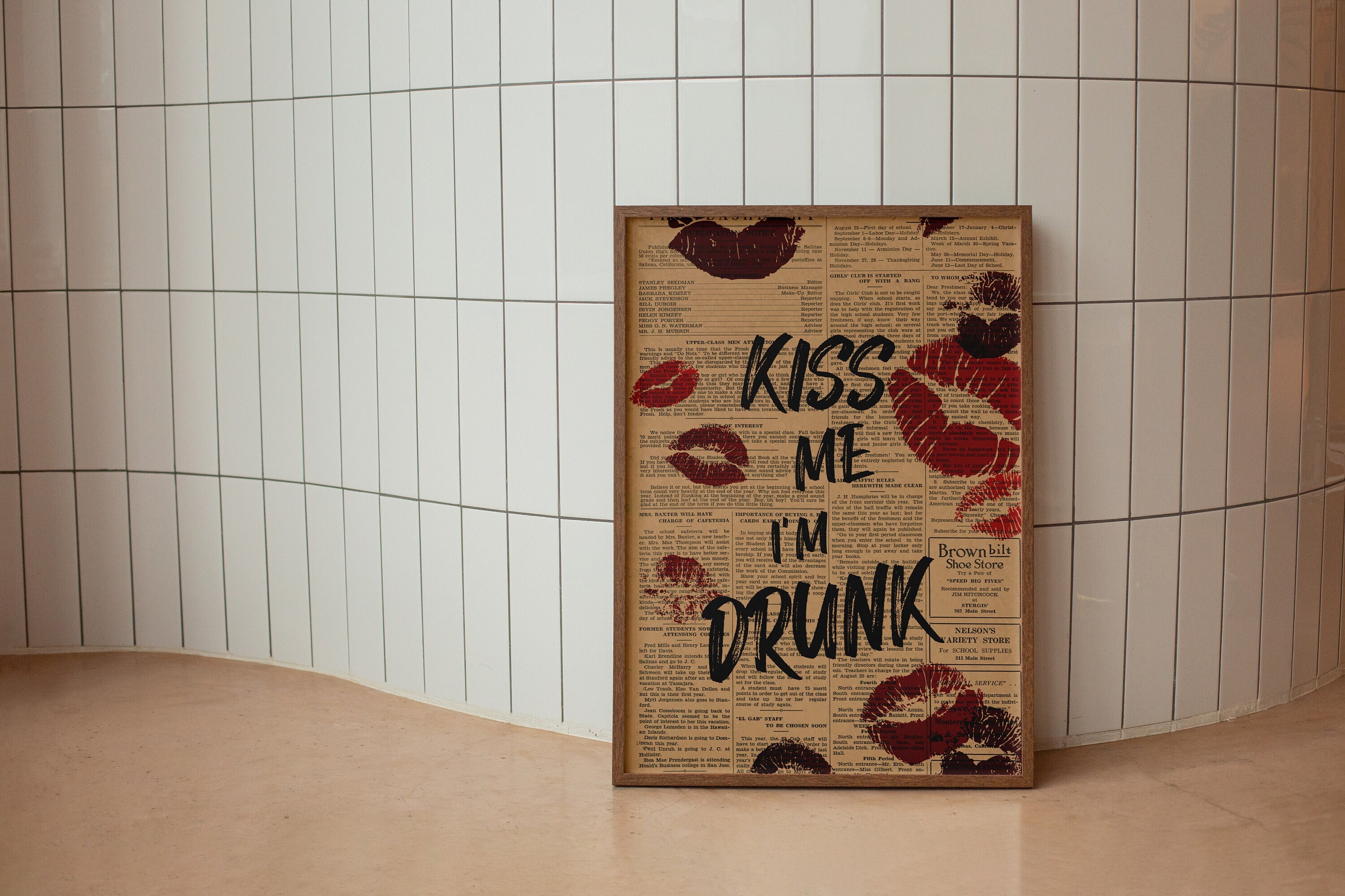 Kiss Me I Am Drunk Poster Print, Retro 70s Decor, Red Lips Poster, Trendy Retro Art, Quote Wall ...