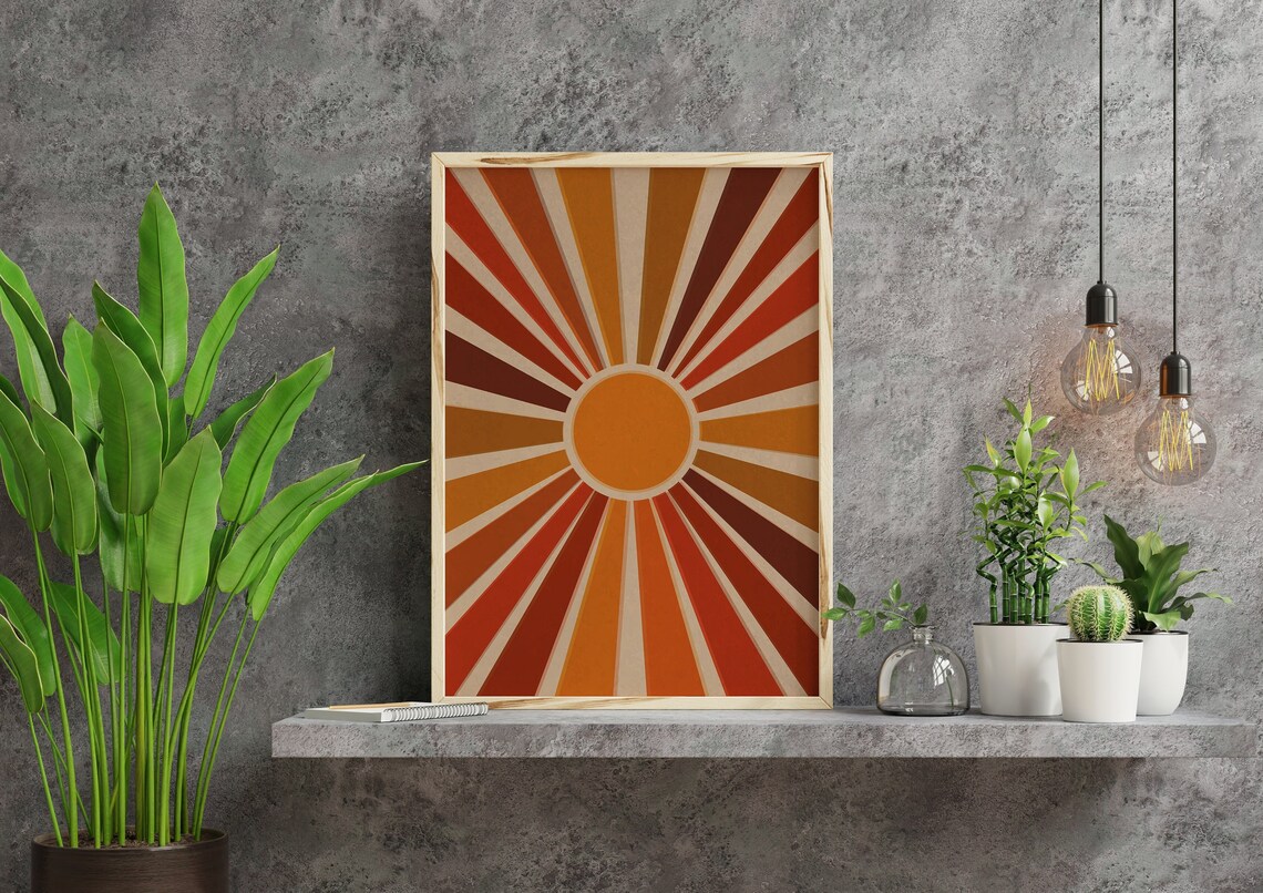 Retro Wall Art Sun Art Vintage Poster 70s Wall Print 70s - Etsy