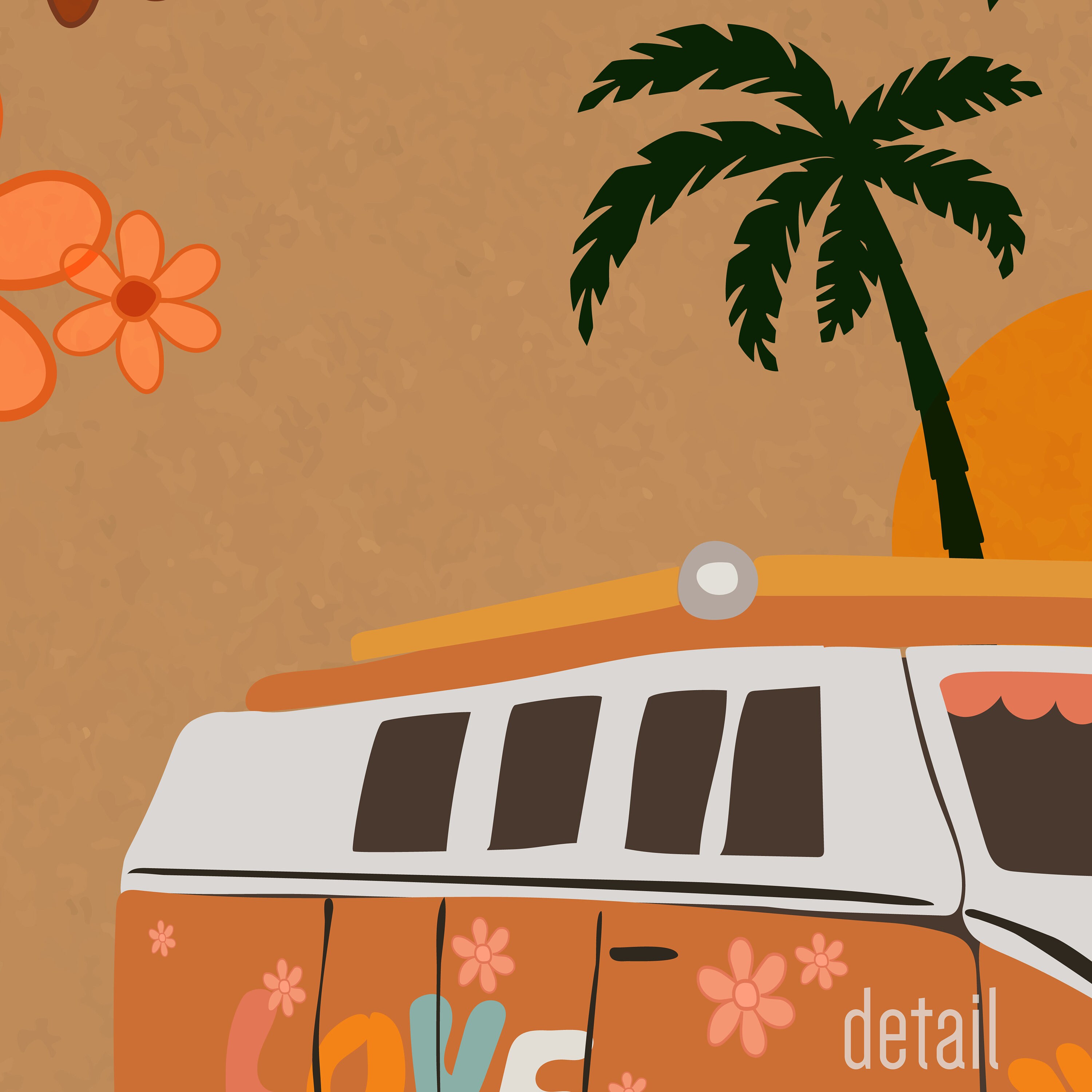 Hippie Bus Poster, Retro Van Wall Art, Vintage Poster, 70s Wall Art ...