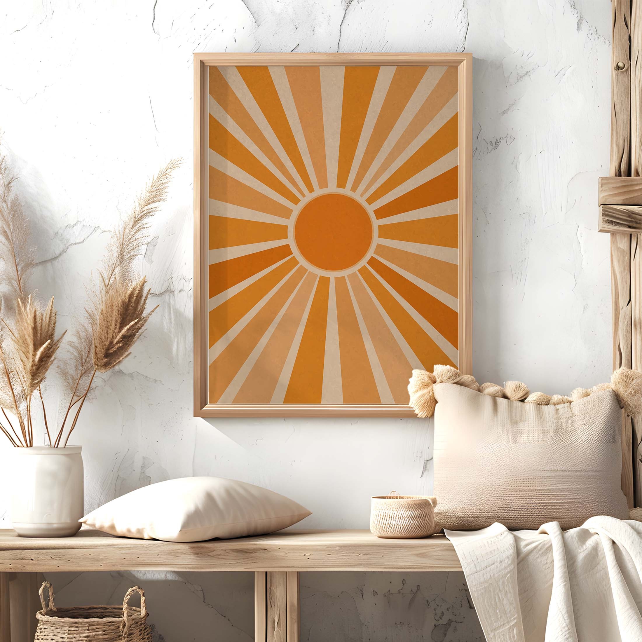 Retro Yellow Art, Sun Wall Art, Vintage Poster, 70s Wall Print, 70s ...