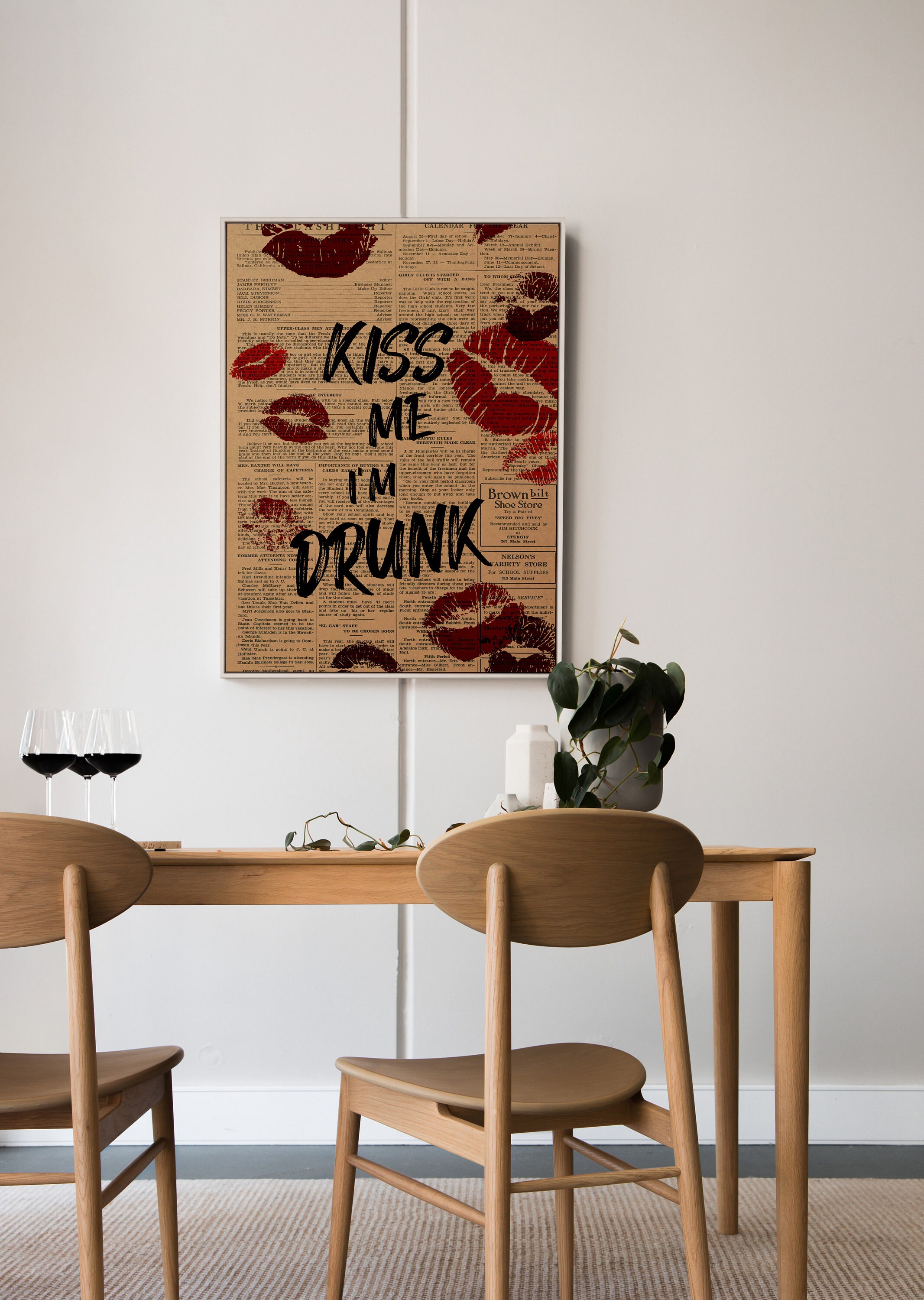 Kiss Me I Am Drunk Poster Print, Retro 70s Decor, Red Lips Poster ...