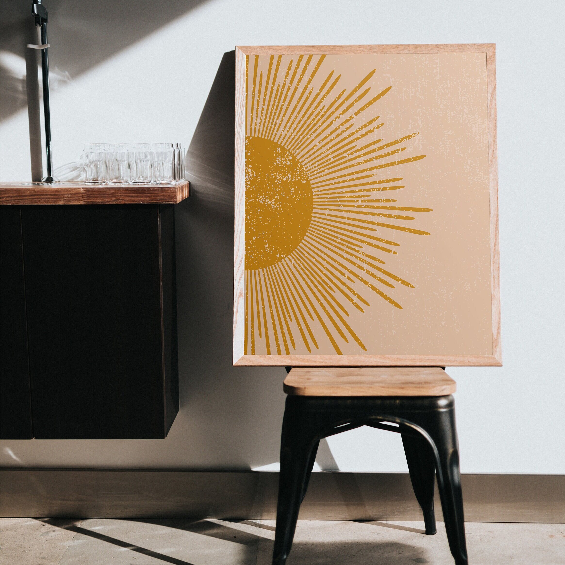 Vintage Sun Art Print, Earthy Toned Sun Wall Decor, Mid-century Modern ...