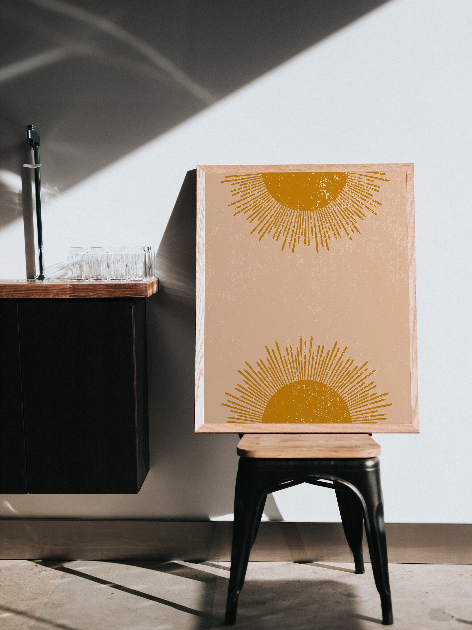 Retro Sun Poster, Sun Illustration, Sun Art Print, Vintage Poster ...