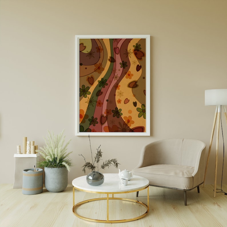 Floral Wall Art, 70s Wall Art, Rainbow Art, Retro Wall Art, Vintage ...