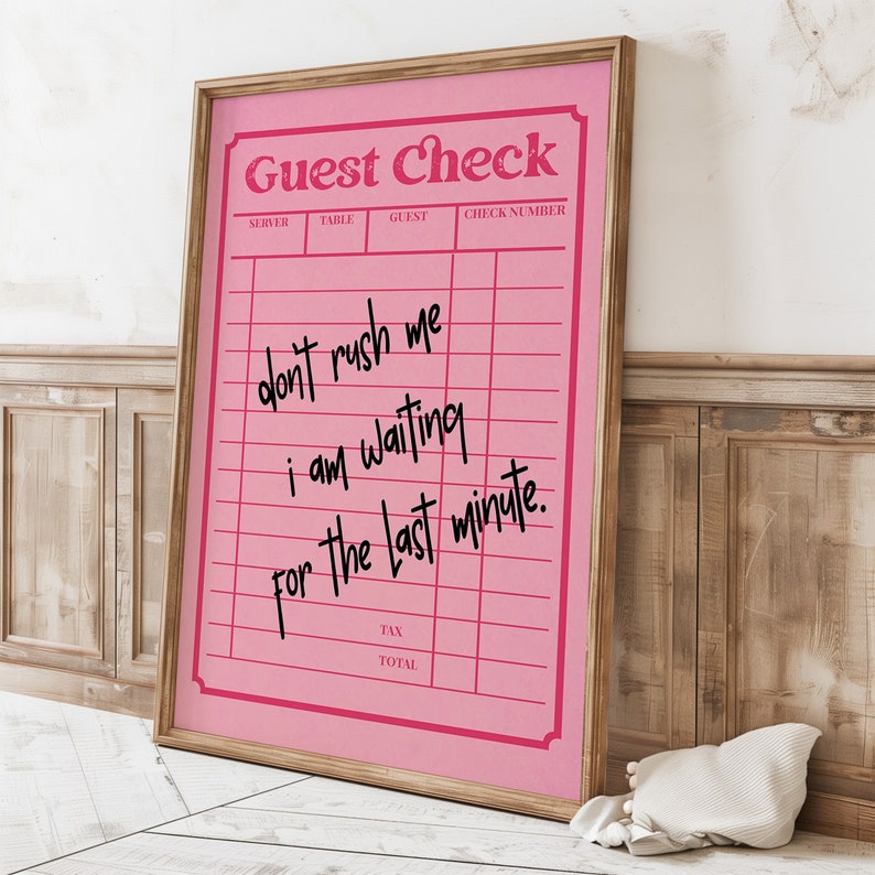 Funky Pink Guest Check Art Print: Retro Dorm Decor (digital Download ...