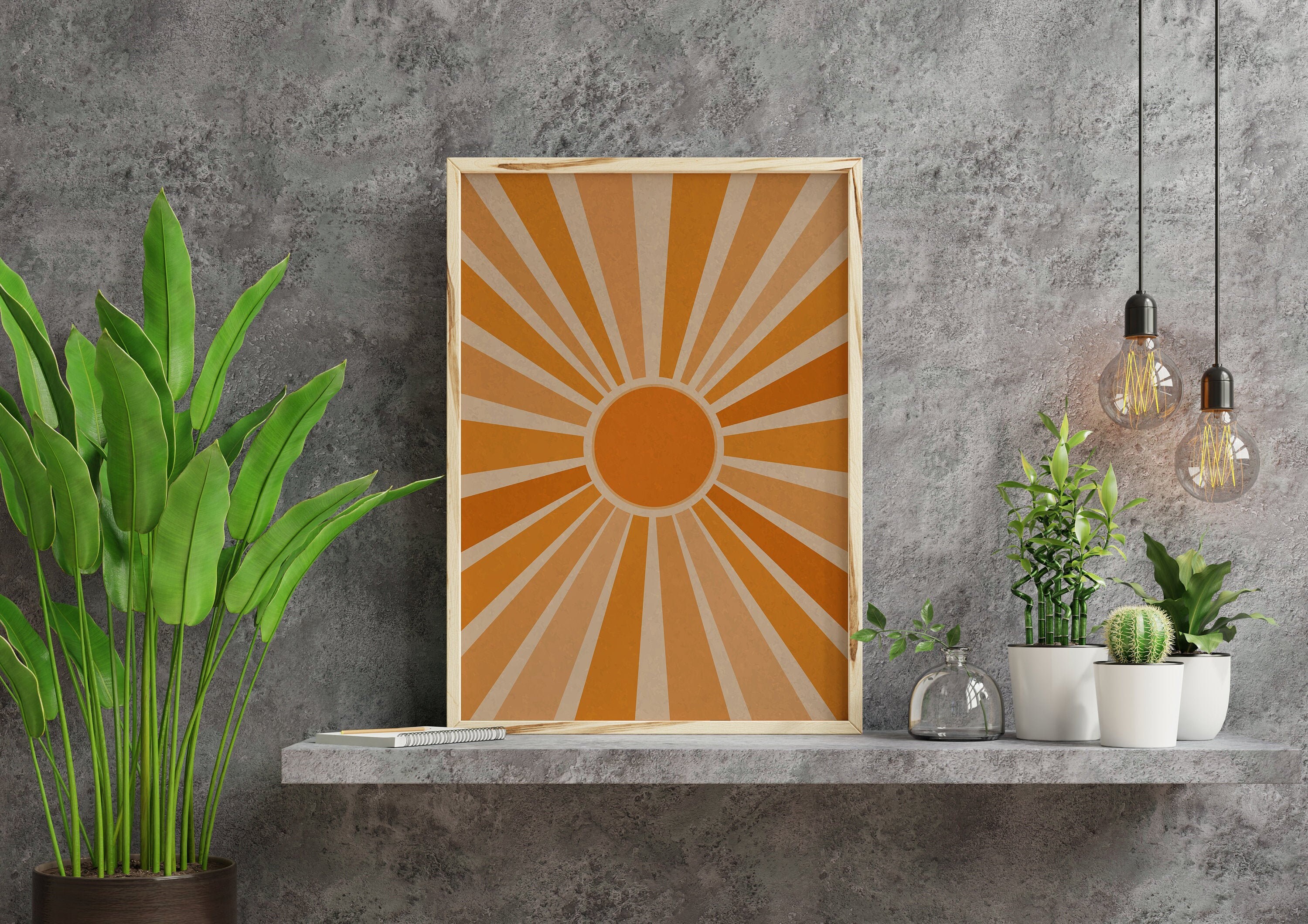 Retro Yellow Art Sun Wall Art Vintage Poster 70s Wall - Etsy