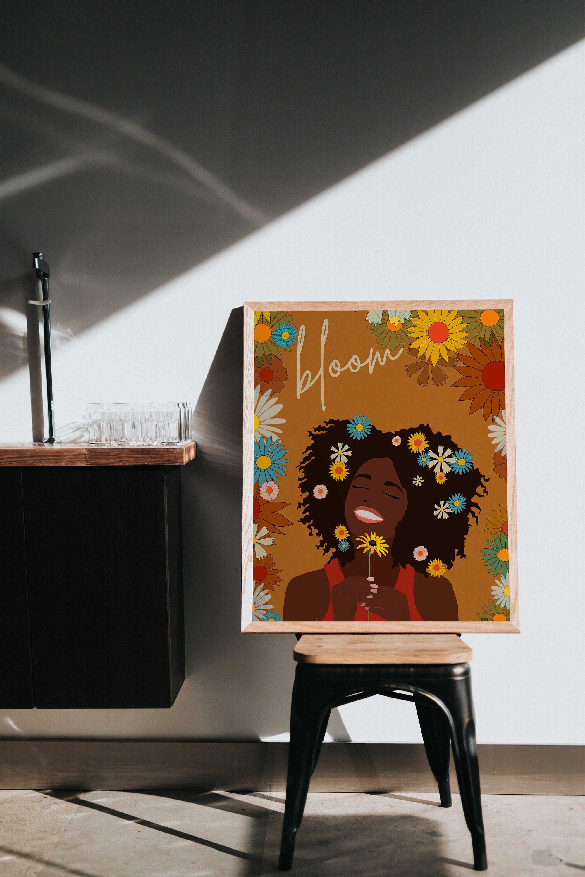 Flower Bloom Wall Art, Flower Child Art Print, Floral Art Prints, Black ...