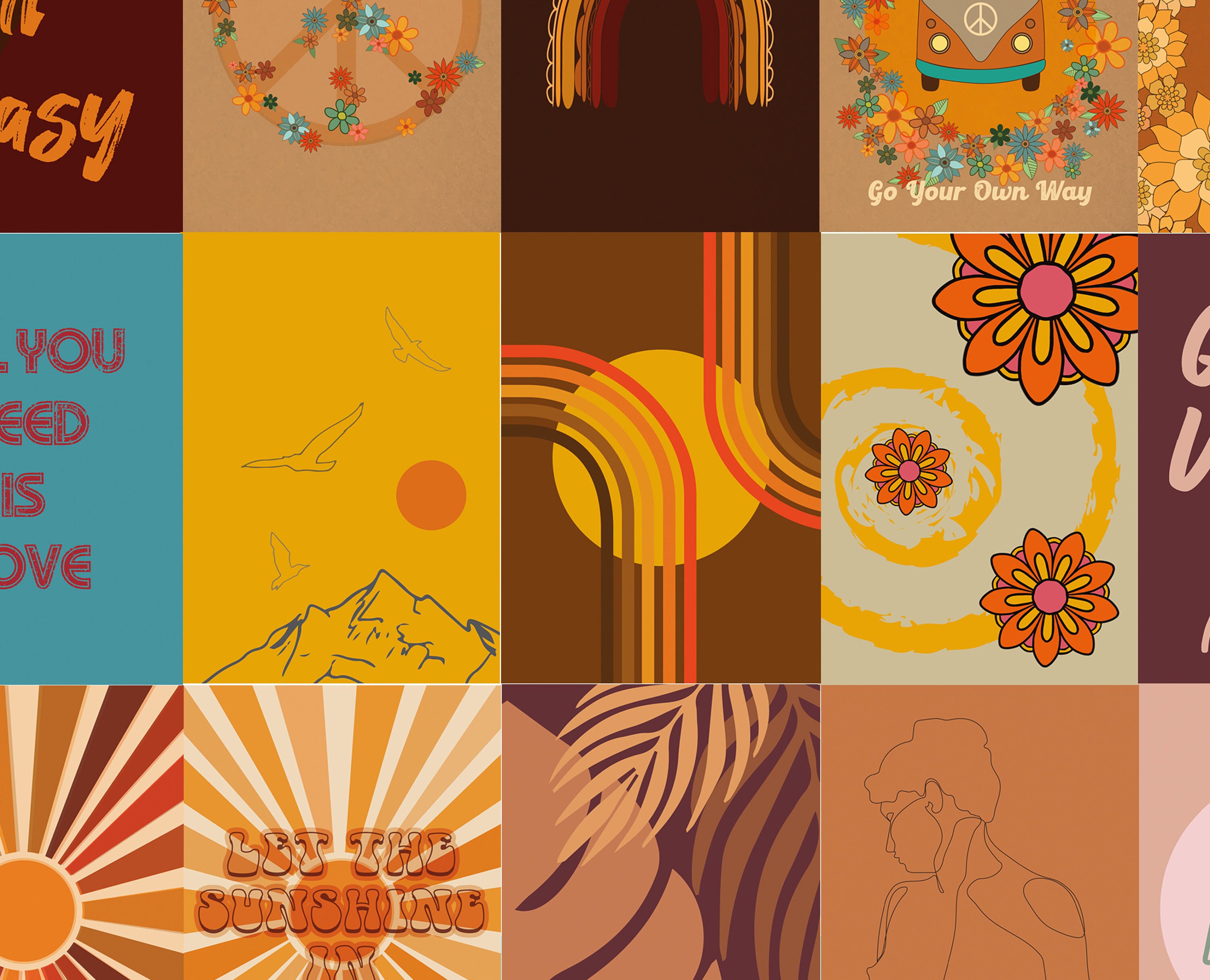 Wall Collage Kit Boho, Collage Kit Aesthetic, Boho Collage Kit, Earth ...