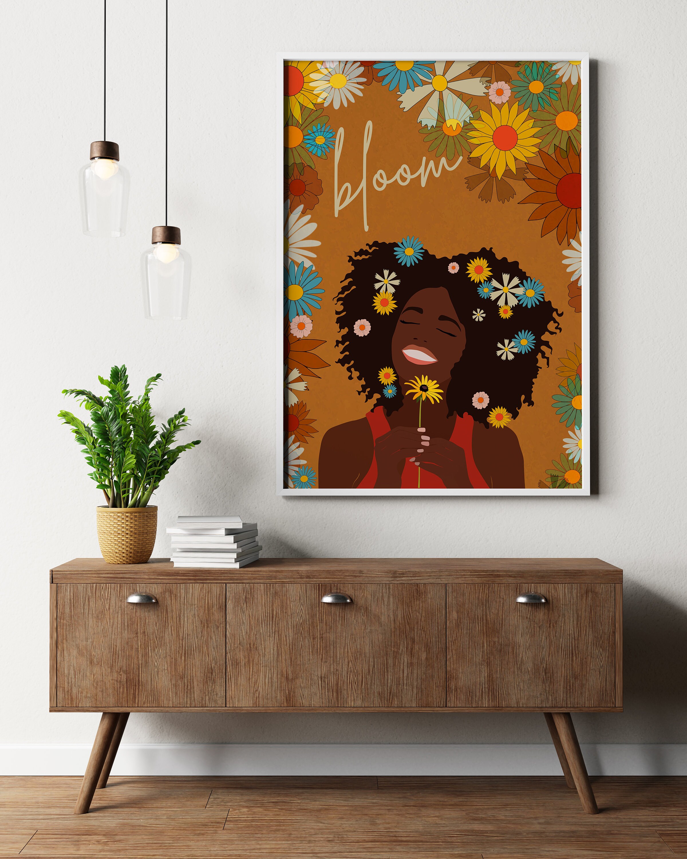 Flower Bloom Wall Art, Flower Child Art Print, Floral Art Prints, Black ...