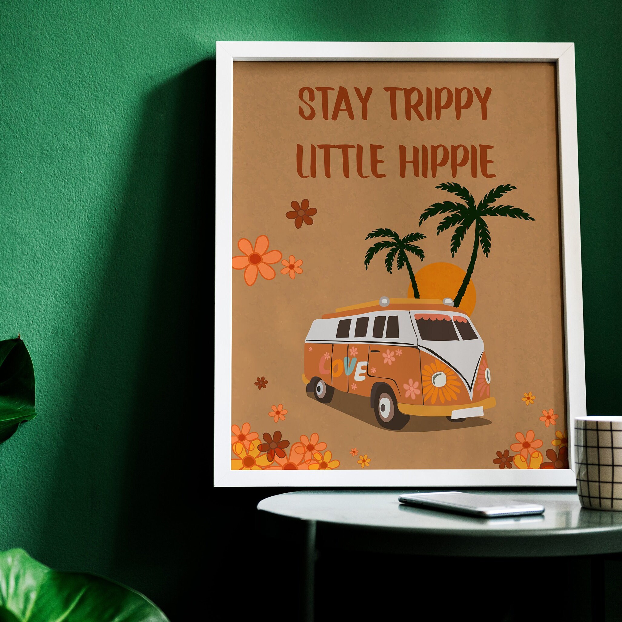 Hippie Bus Poster, Retro Van Wall Art, Vintage Poster, 70s Wall Art ...