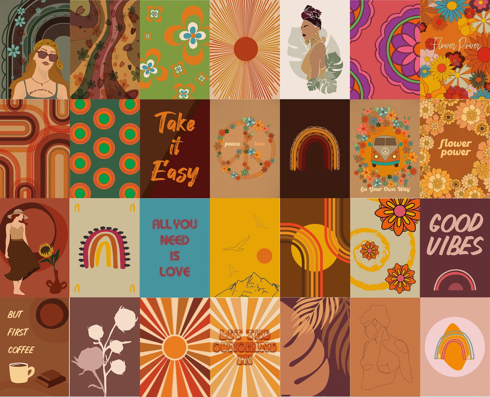 Wall Collage Kit Boho, Collage Kit Aesthetic, Boho Collage Kit, Earth ...