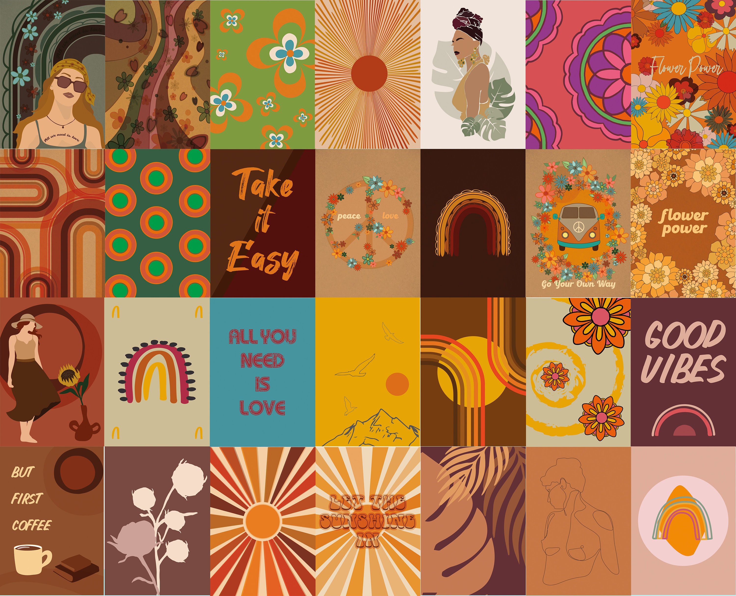 Wall Collage Kit Boho, Collage Kit Aesthetic, Boho Collage Kit, Earth ...