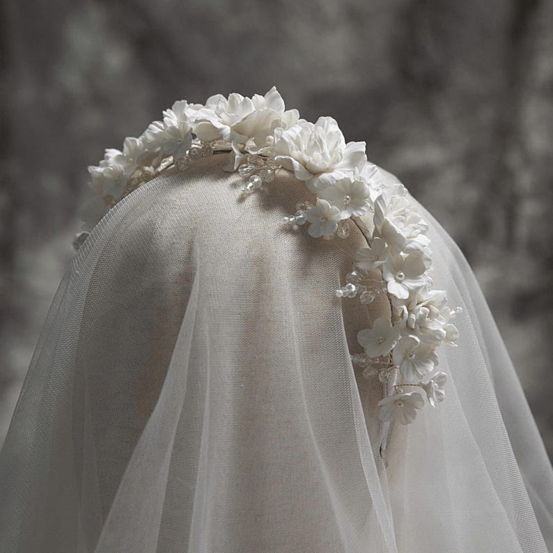 Handmade White Clay Flower Bridal Headpiece, Wedding Hair Accessory - Etsy