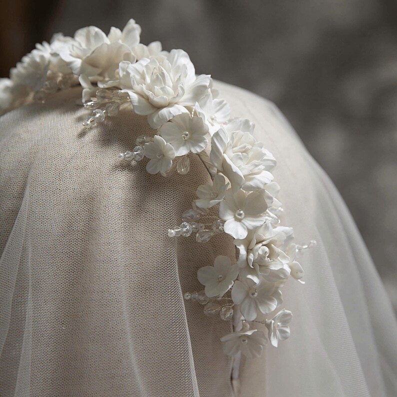 Handmade White Clay Flower Bridal Headpiece, Wedding Hair Accessory - Etsy